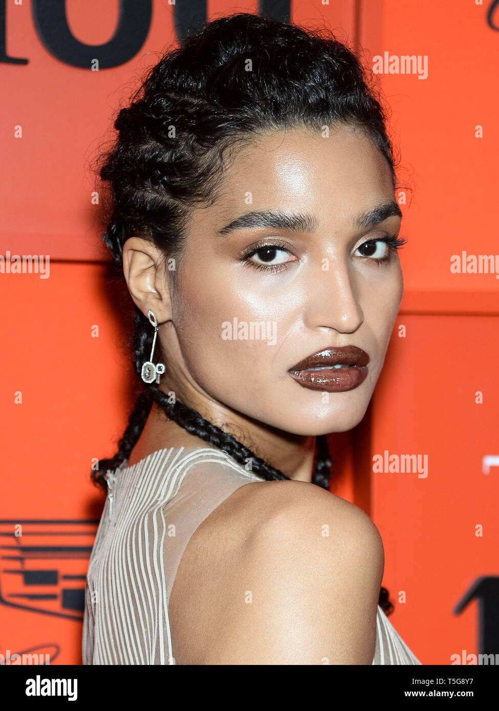 MANHATTAN, NEW YORK CITY, NEW YORK, USA - APRIL 23: Actress Indya Moore wearing Iris Van Herpen ...