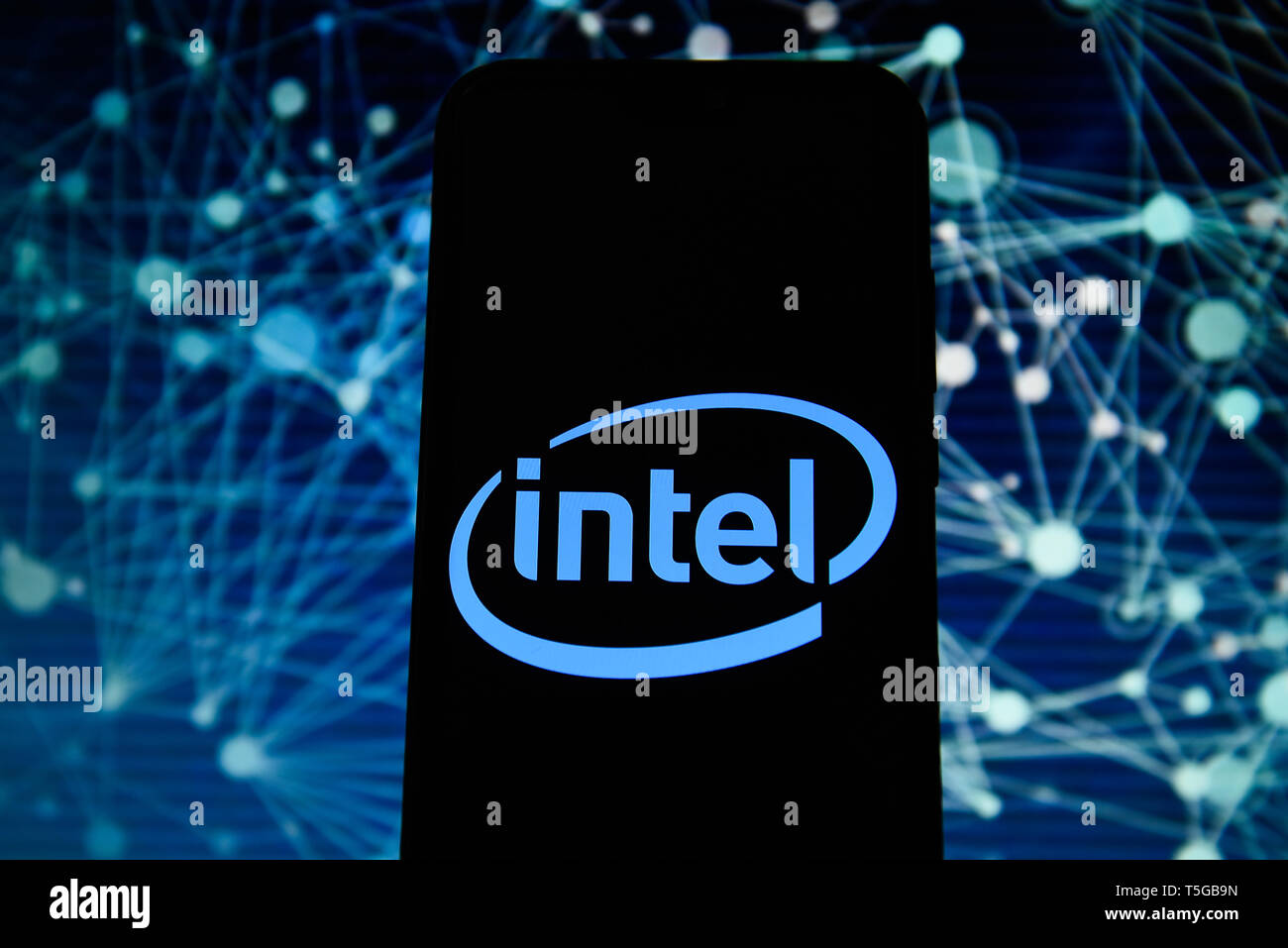Portugal. 24th Apr, 2019. In this photo illustration an Intel logo seen ...