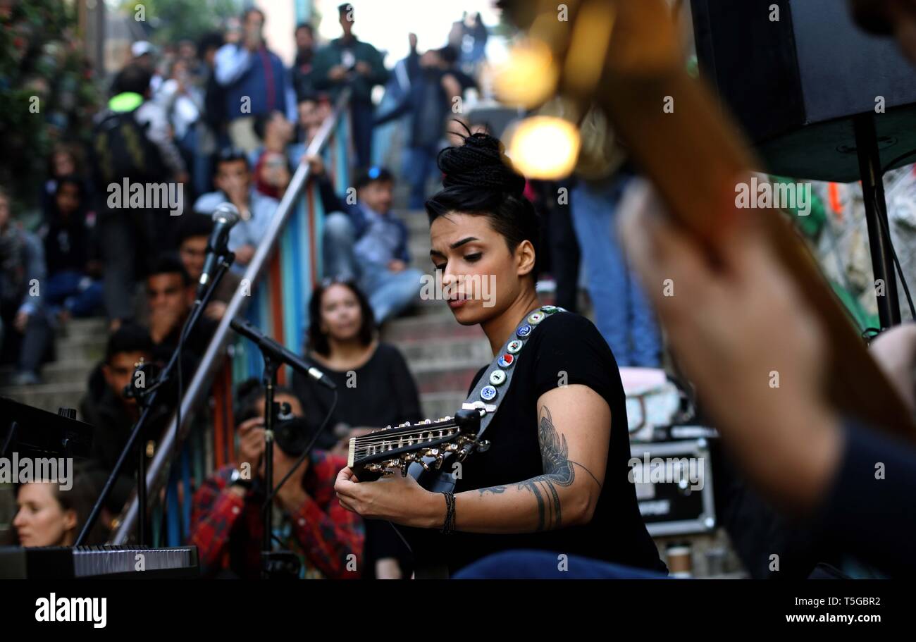 Amman, Jordan. 24th Apr, 2019. Bal Qeis, an Egyptian singer and oud ...