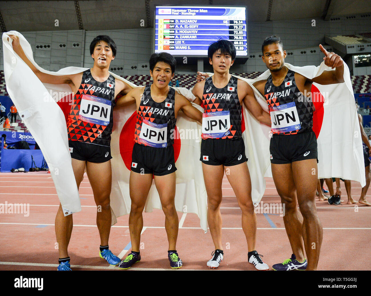 Doha, Qatar. 24th Apr, 2019. Athletes of Japan celebrate after winning ...