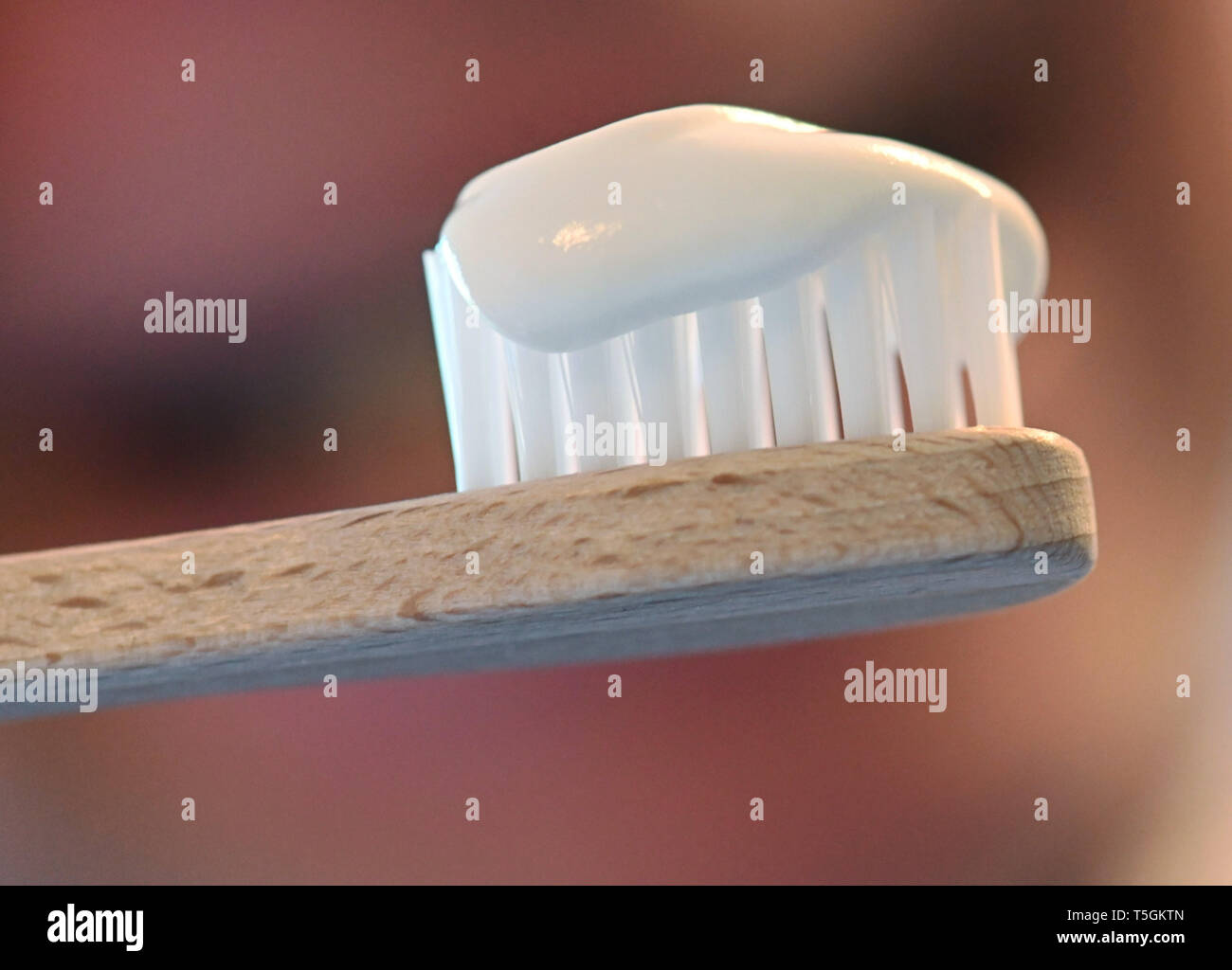 Karlsruhe, Germany. 25th Apr, 2019. Toothpaste is applied to a wooden ...