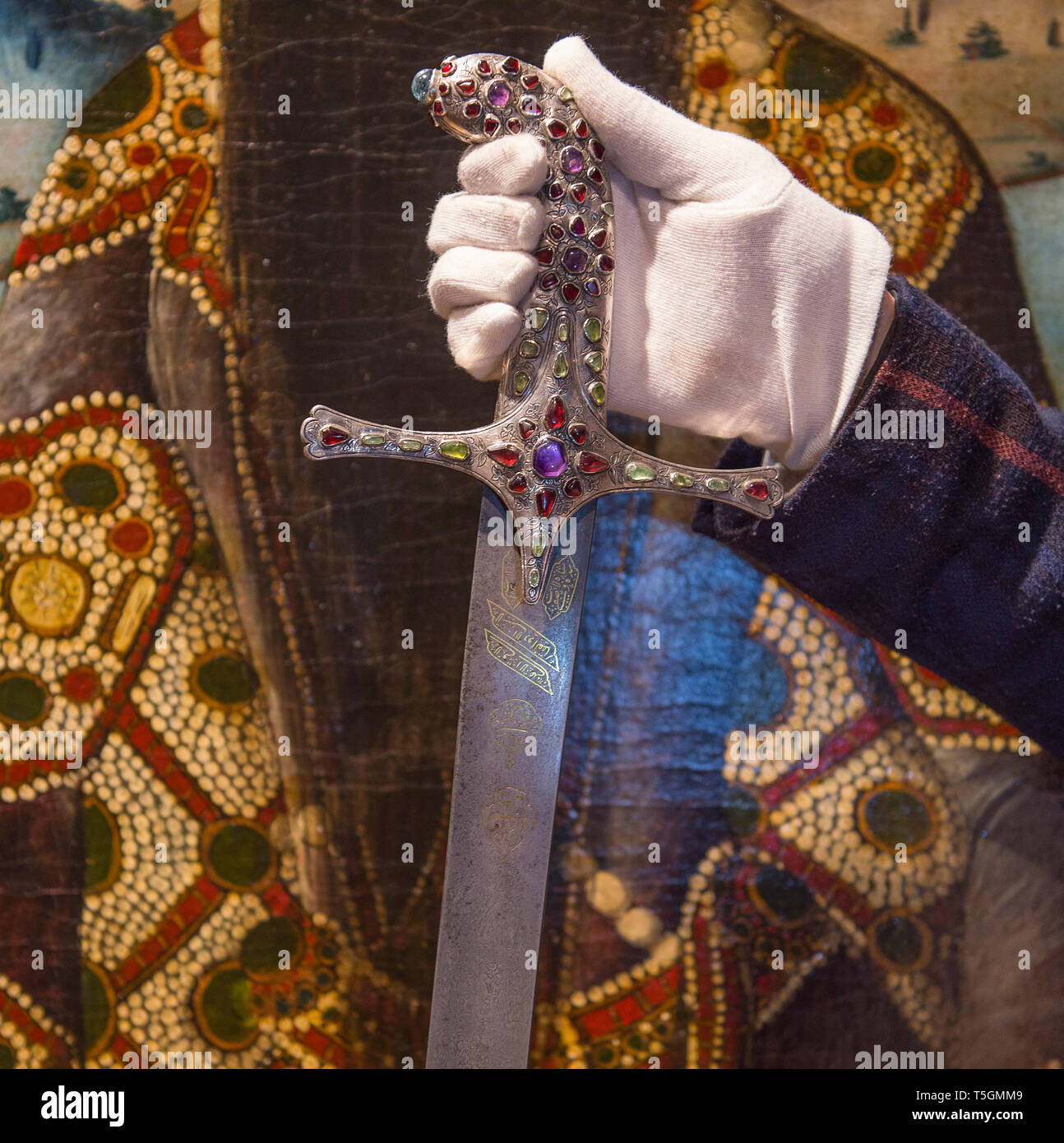 Steel sword bearing the name of fath ali shah hi-res stock photography ...