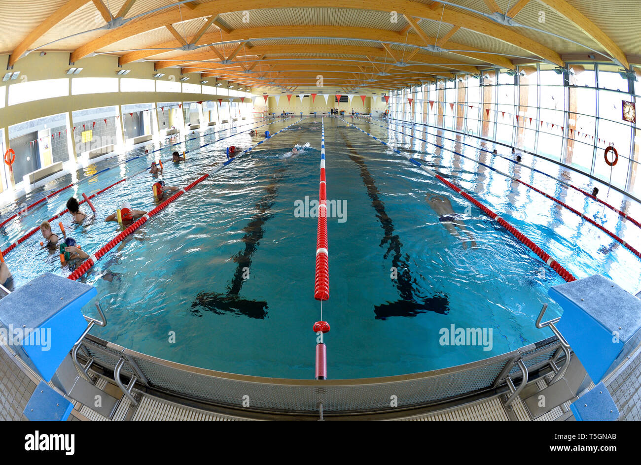 Leipzig, Germany. 04th Apr, 2019. The swimming pool at the sports pool ...