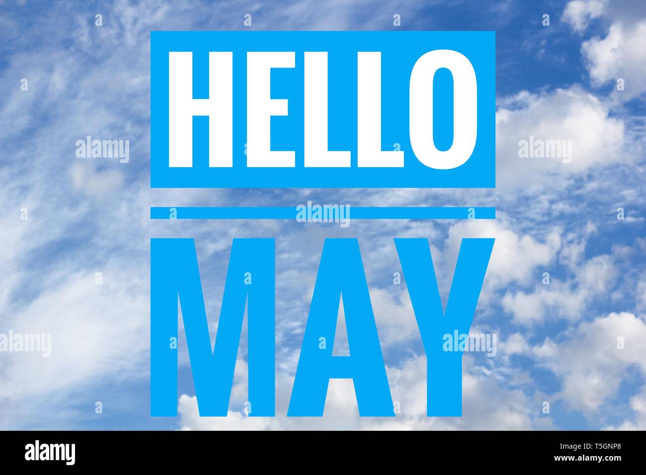 banner hello may. hello may text on sky background. text against the ...