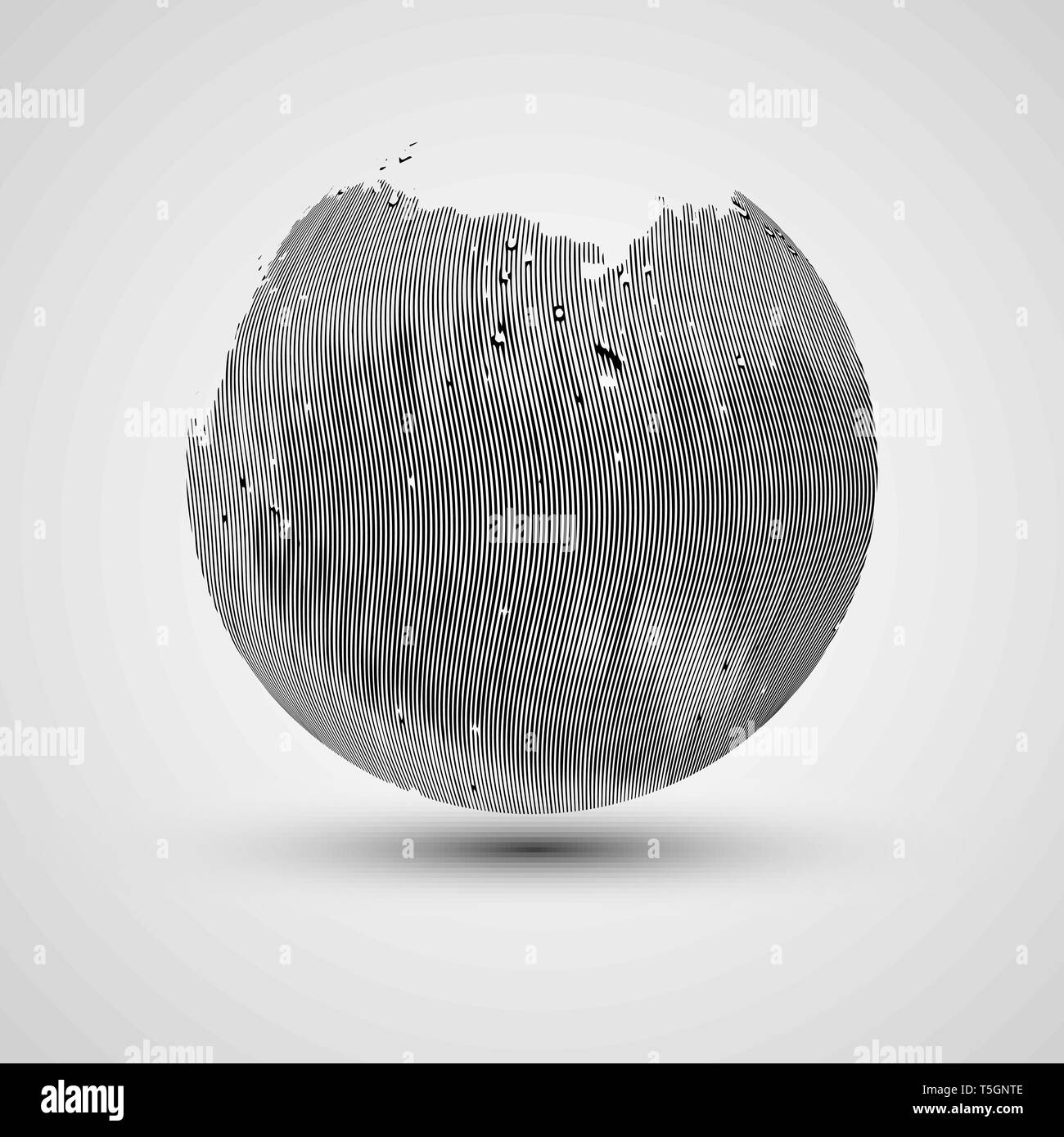 Striped 3d sphere.Distressed monochrome texture.Grunge vector ...