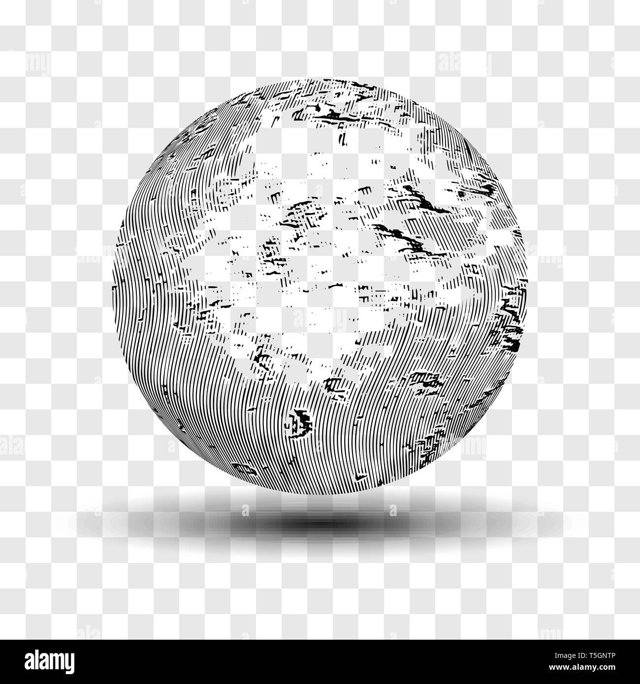 Striped 3d sphere.Distressed monochrome texture.Grunge vector ...