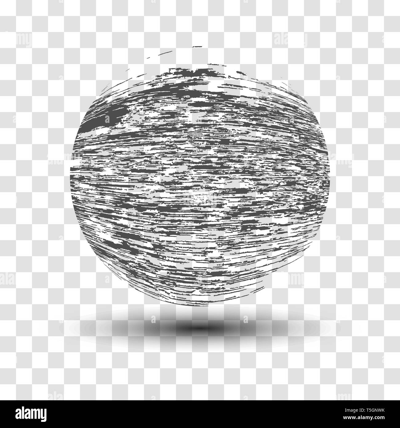 Striped 3d sphere.Distressed monochrome texture.Grunge vector ...