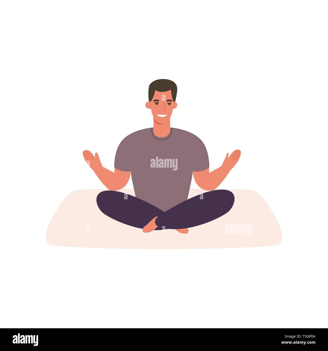 Cartoon happy man practicing yoga in relaxed pose Stock Vector Image ...