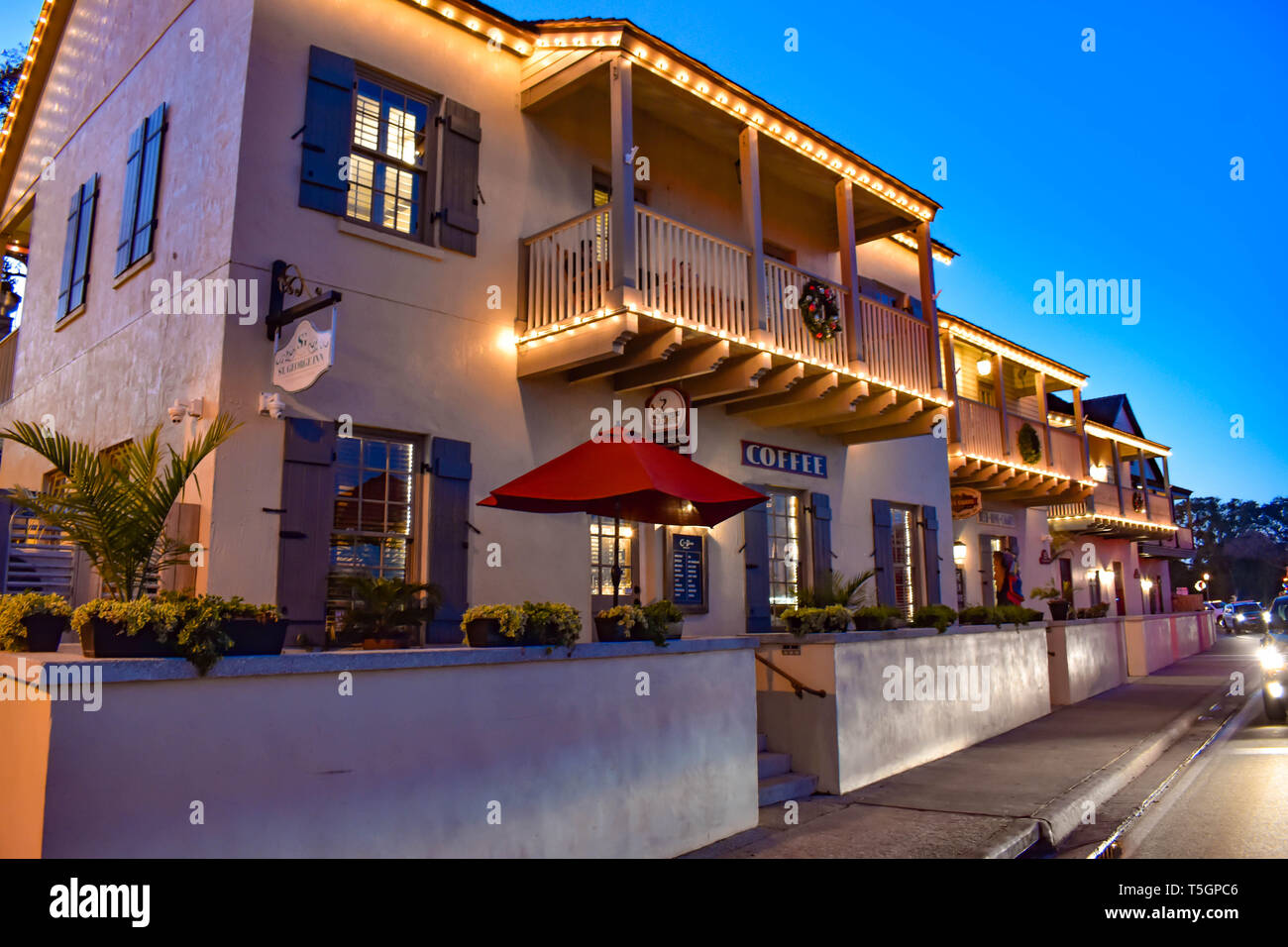 St. Augustine, Florida. January 26 , 2019 . Illuminated Coffee Bar in ...
