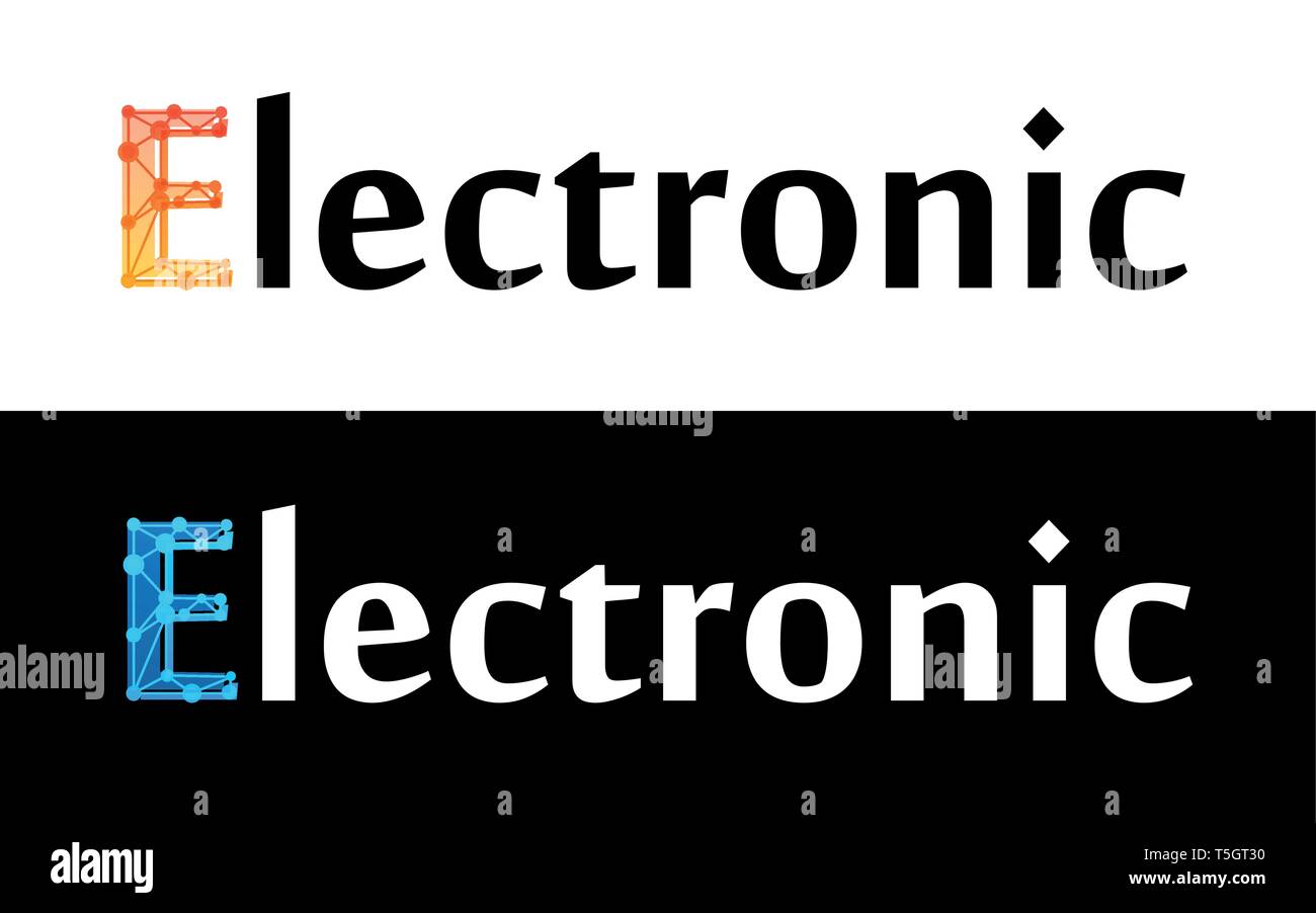 Electronic, vector Title isolated on white and black background. Label ...