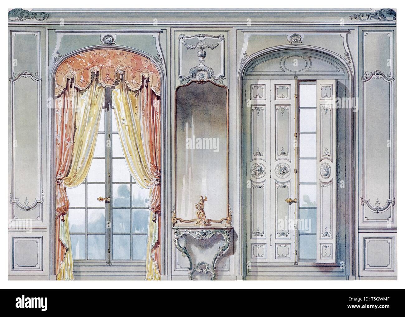 Lounge Louis XV Style, front of the windows. Vintage illustration by ...