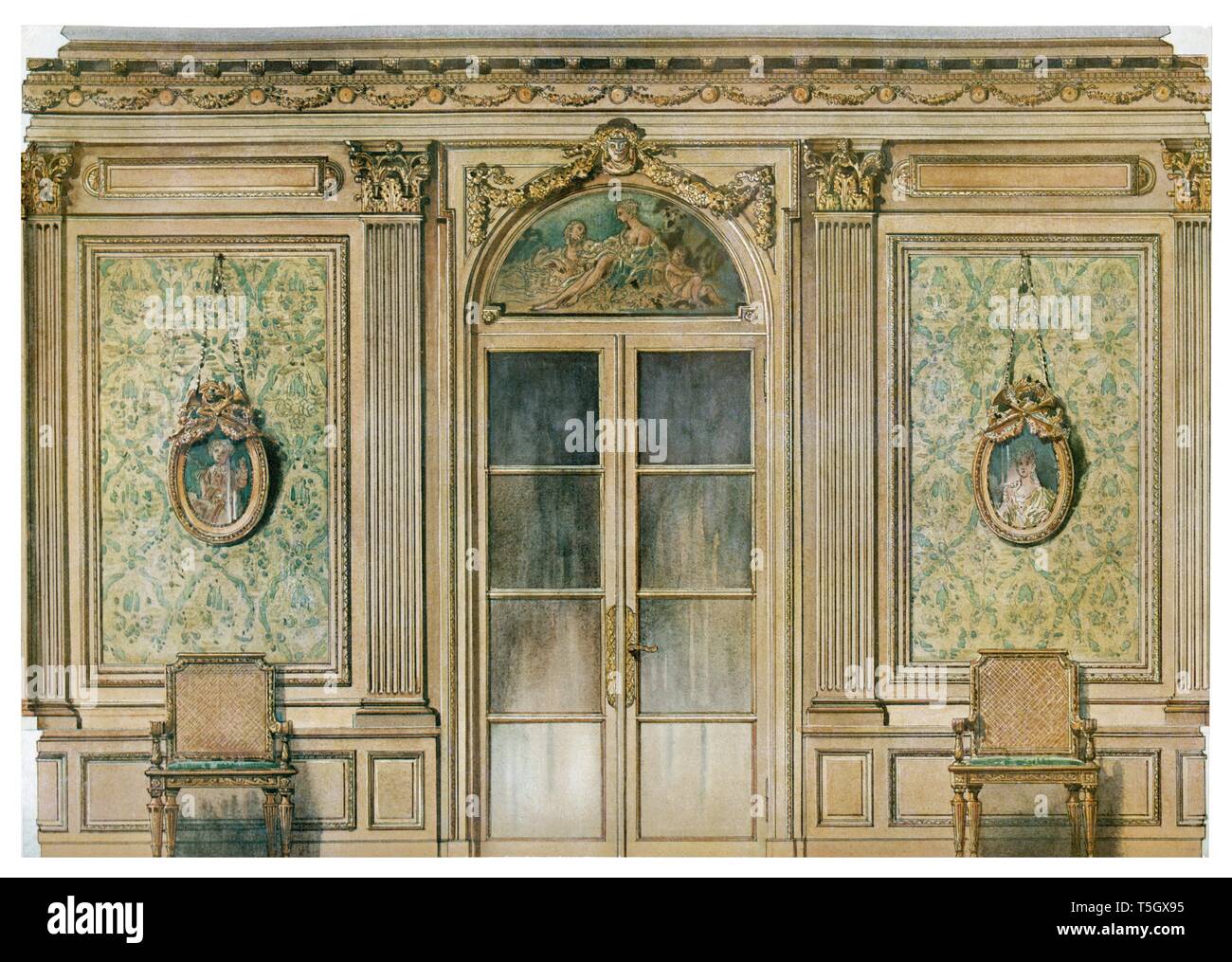 Dining room Louis XVI style , face of the glass door. Vintage ...
