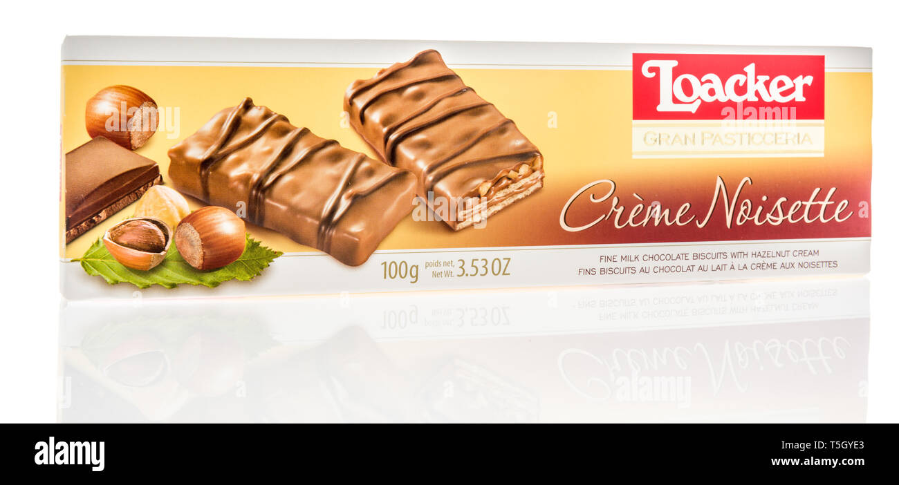 Winneconne, WI - 19 April 2019: A package of Loacker Gran creme ...