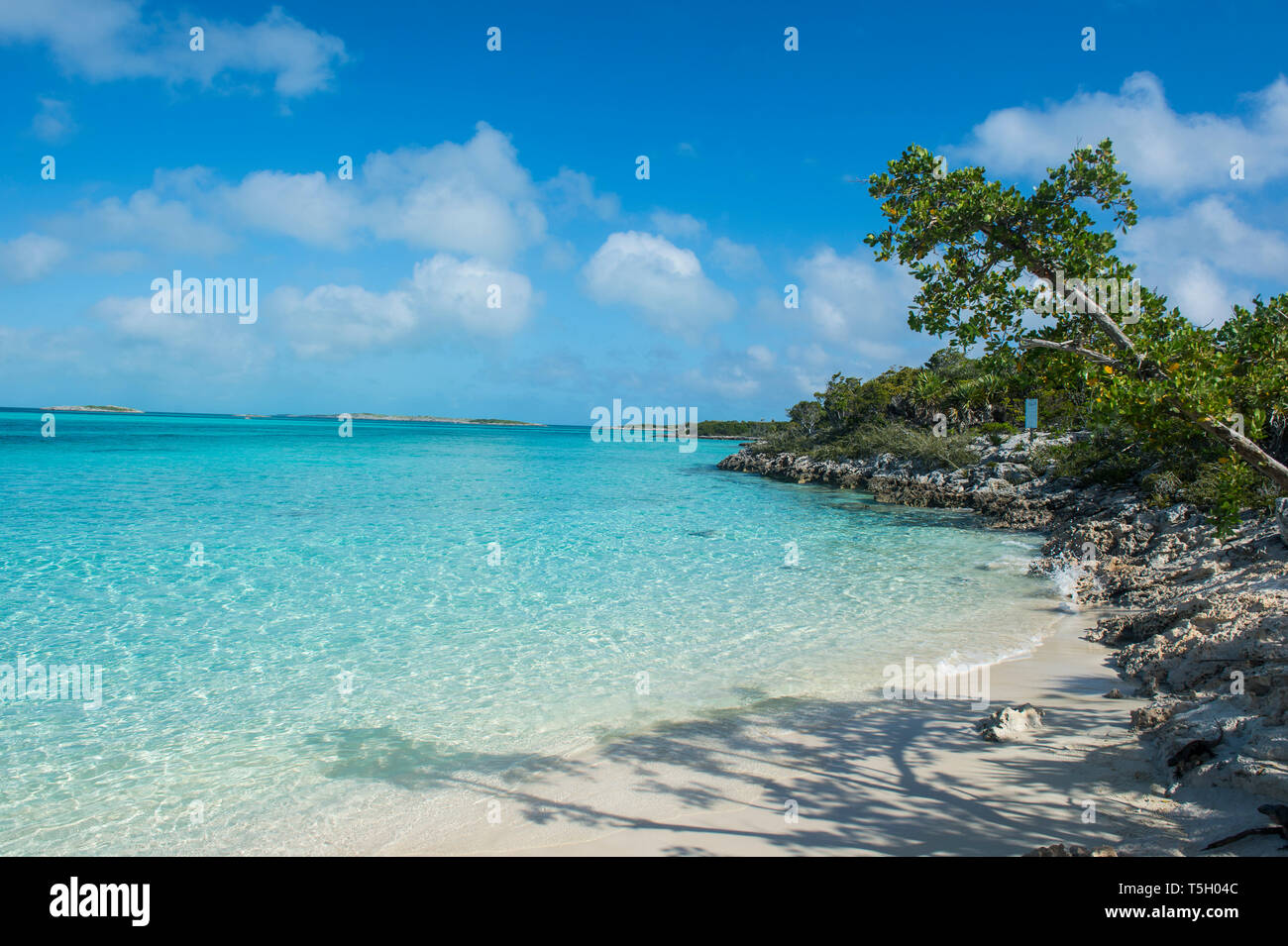 Caribbean, Bahamas, Exuma, turquoise waters and a white sand beach ...