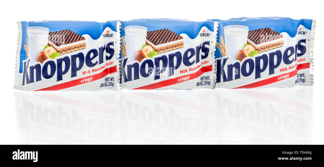 Winneconne, WI - 22 April 2019: A package of Knoppers wafers milk ...