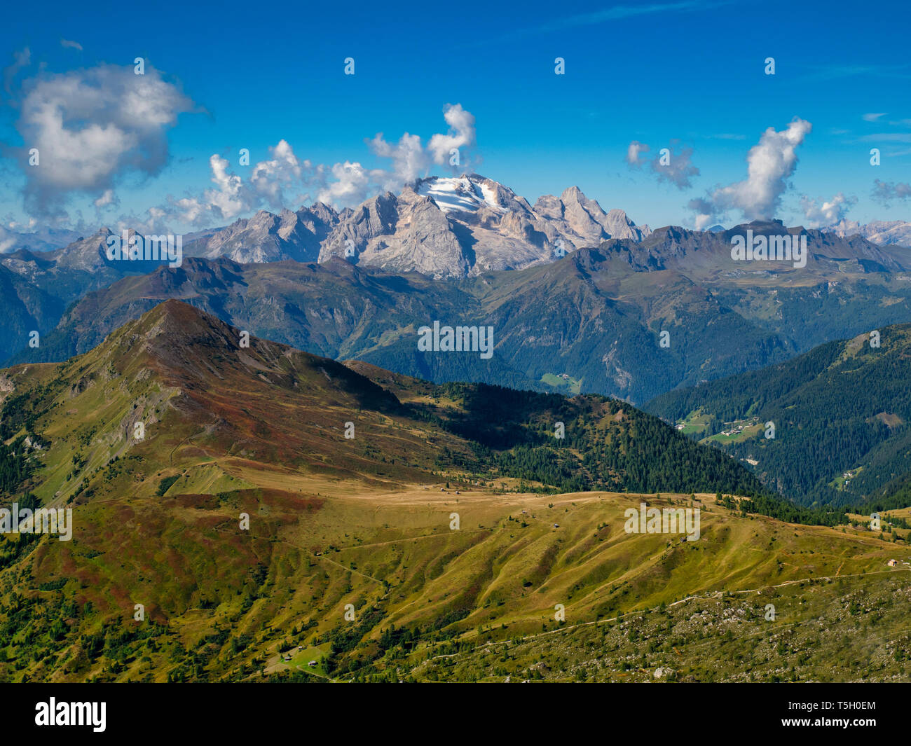 Italy, Veneto, Dolomites, Giau Pass, Marmolada from the top of mount ...