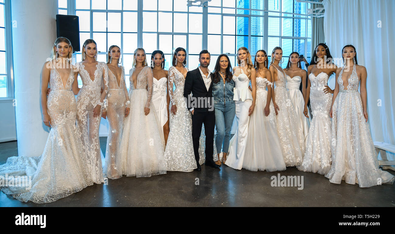 NEW YORK, NY - APRIL 12: Nir Moscovich, Berta Balilti and models posing ...
