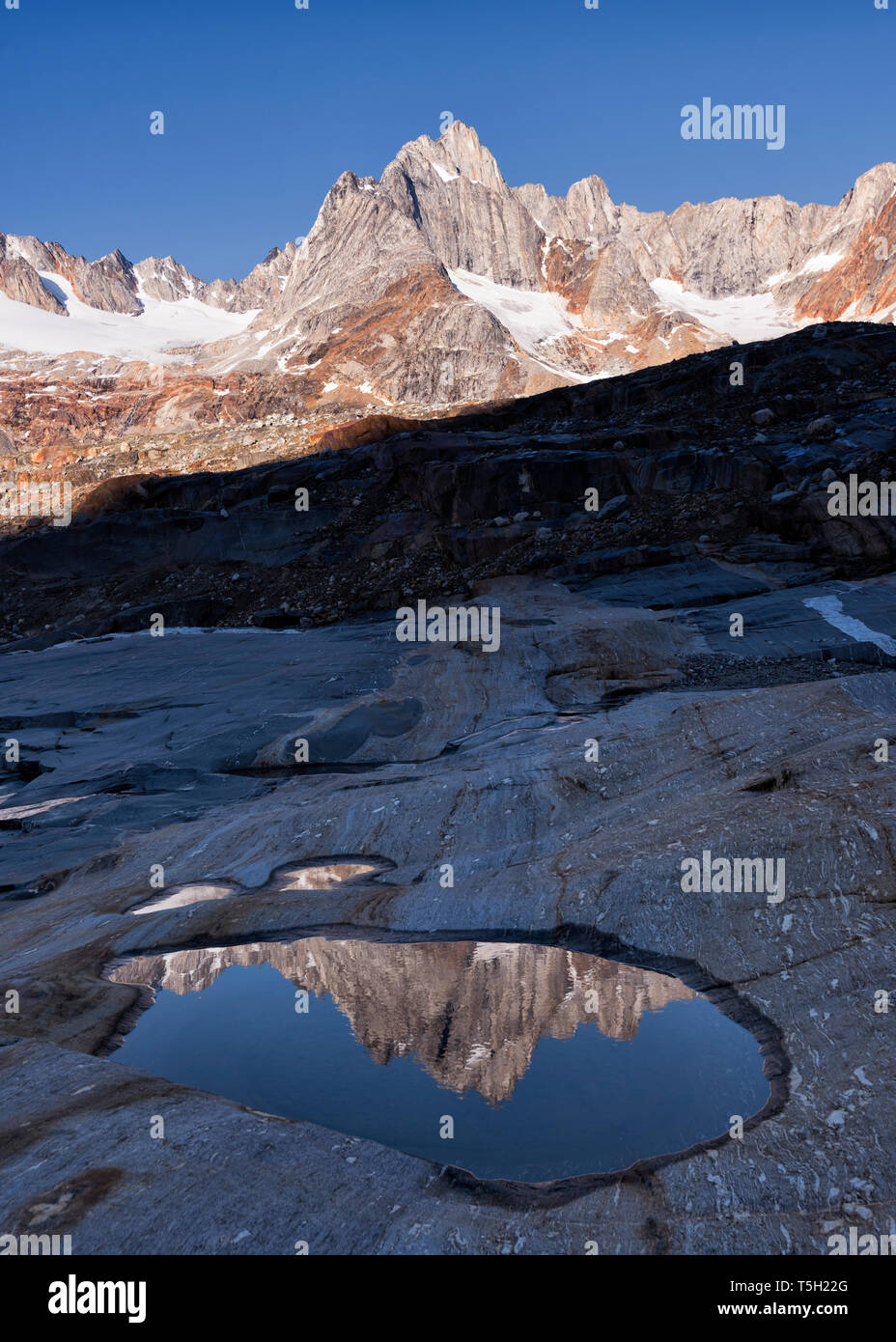 Greenland, Sermersooq, Kulusuk, Schweizerland Alps, water pools in ...