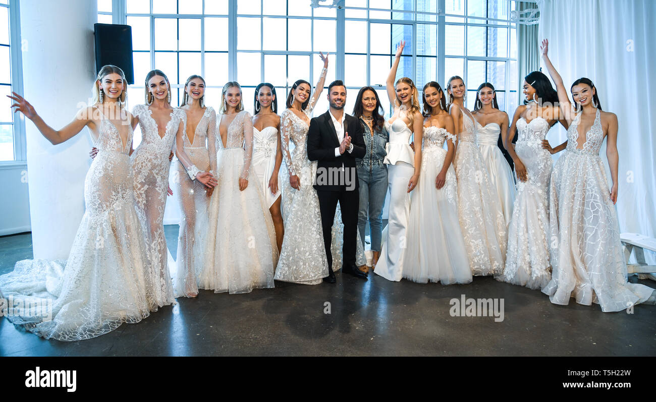 NEW YORK, NY - APRIL 12: Nir Moscovich, Berta Balilti and models posing ...
