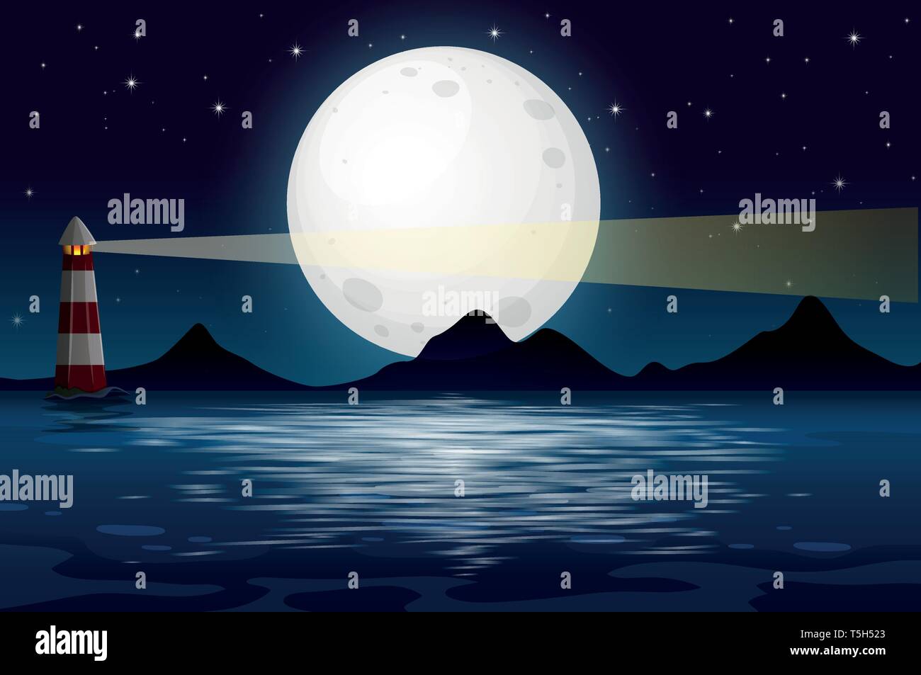 An ocean view at night illustration Stock Vector Image & Art - Alamy