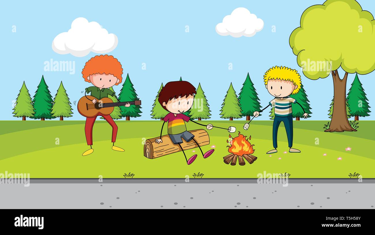 Boys camping in the park illustration Stock Vector Image & Art - Alamy