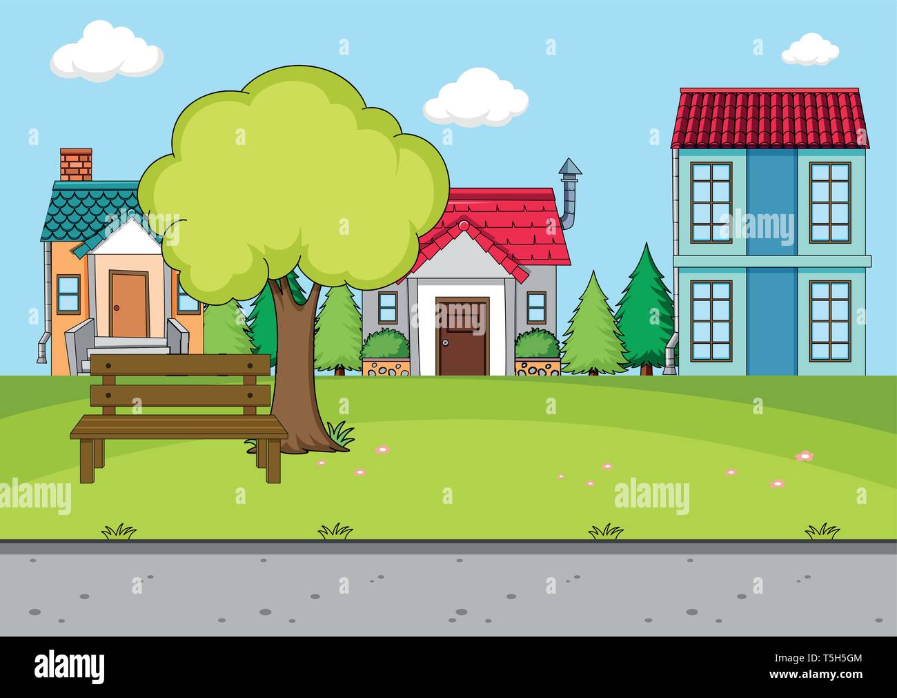 Simple rural village scene illustration Stock Vector Image & Art - Alamy