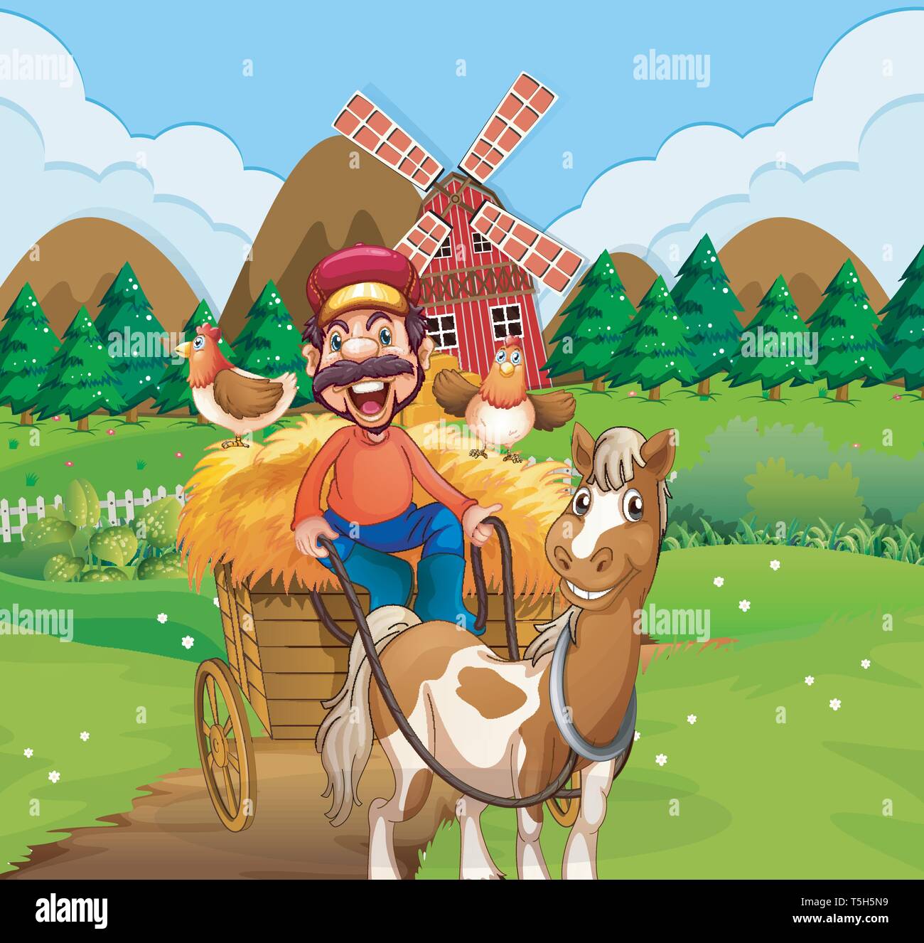 Happy farmer riding cart illustration Stock Vector Image & Art - Alamy