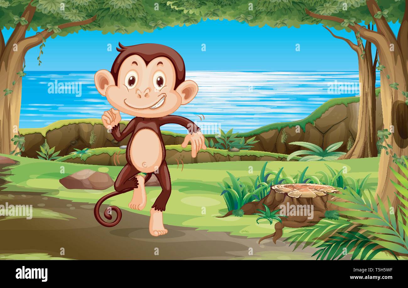 Cartoon Monkeys In A Jungle