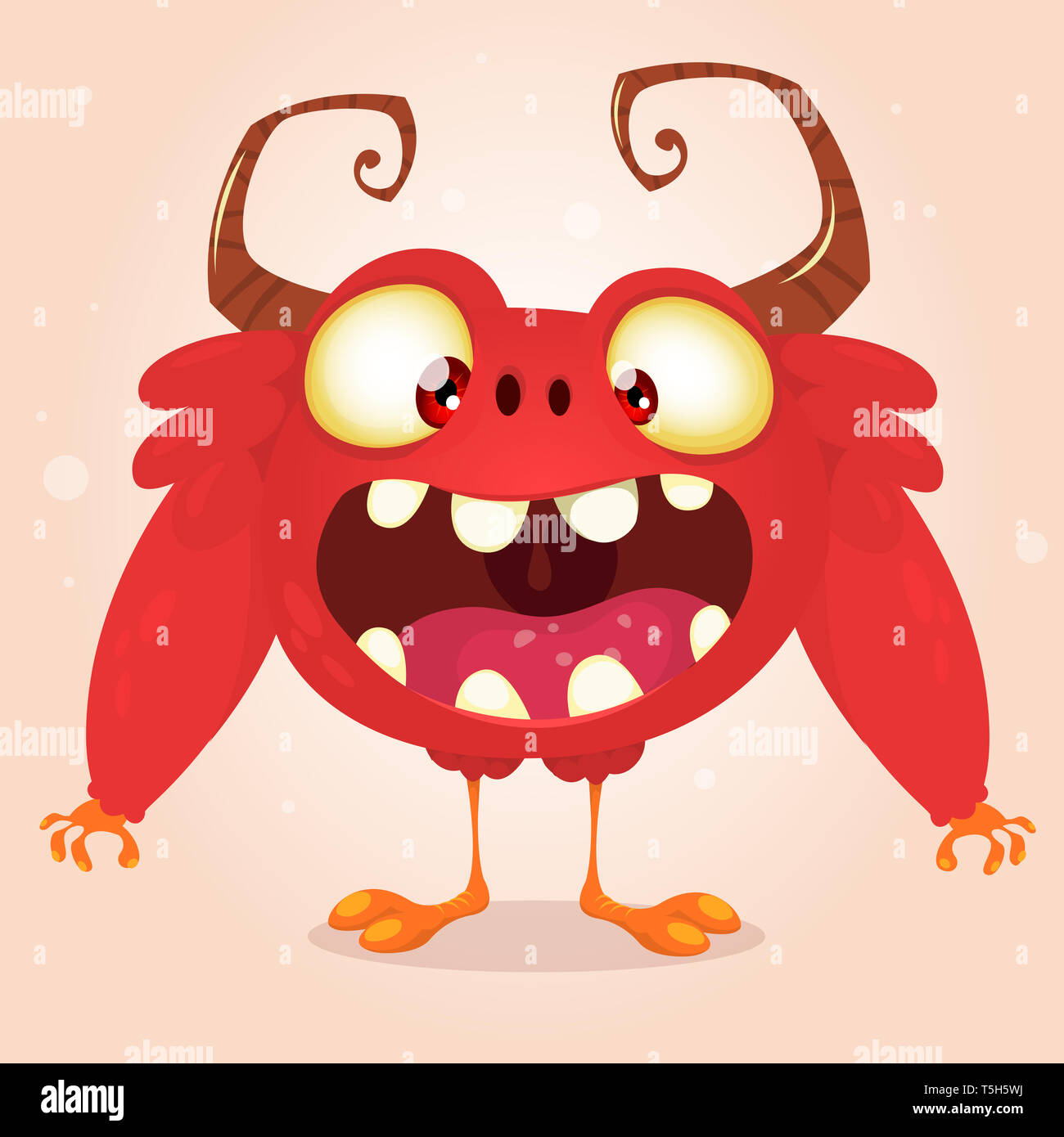 Happy cartoon screaming monster character design with big horns. Vector ...