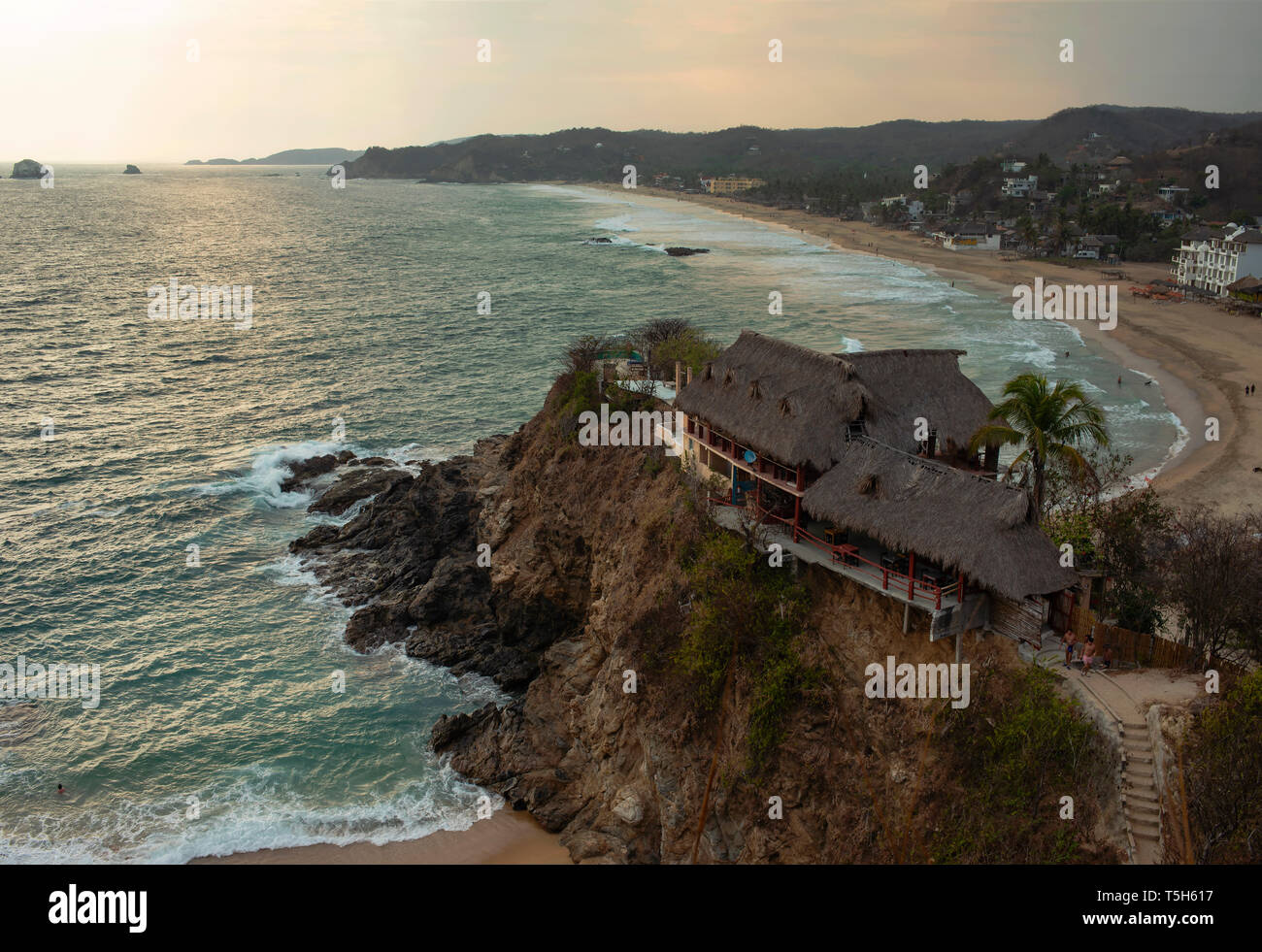 Aerial view over the impressive coastline of Zipolite. Oaxaca State ...