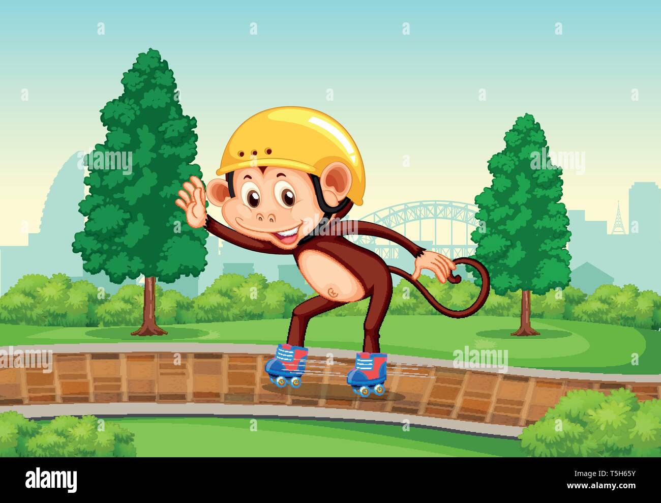 Monkey playing roller skate in the park illustration Stock Vector Image ...