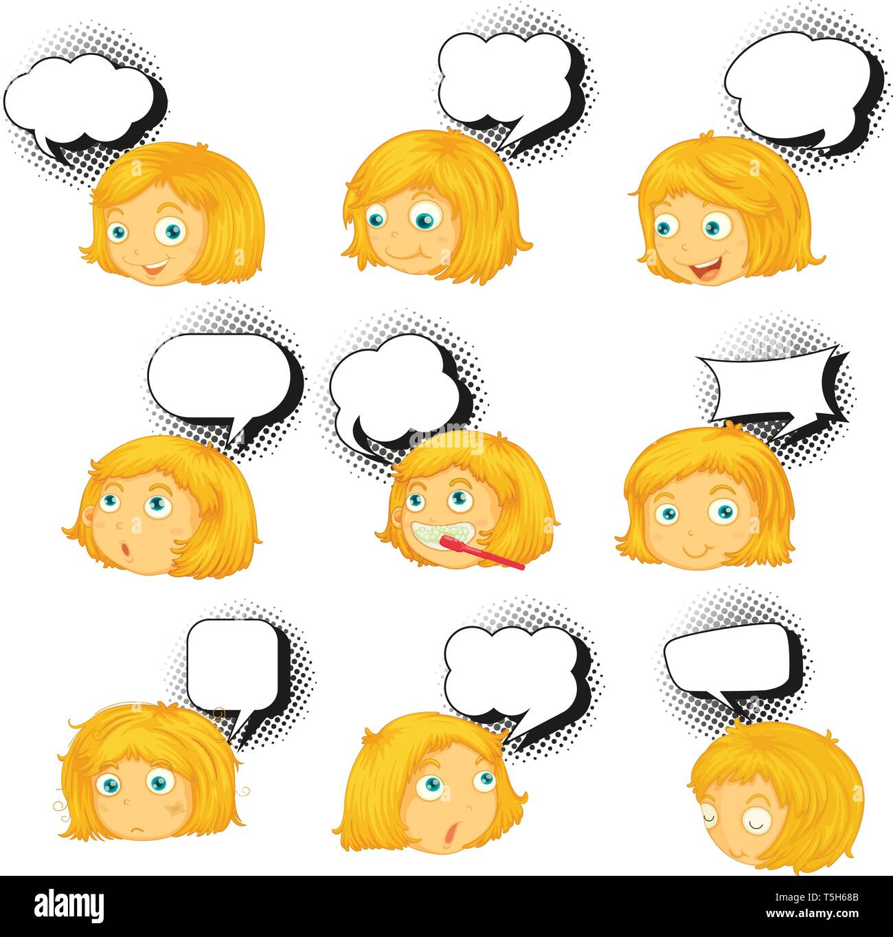 Set of different girl expression illustration Stock Vector Image & Art ...
