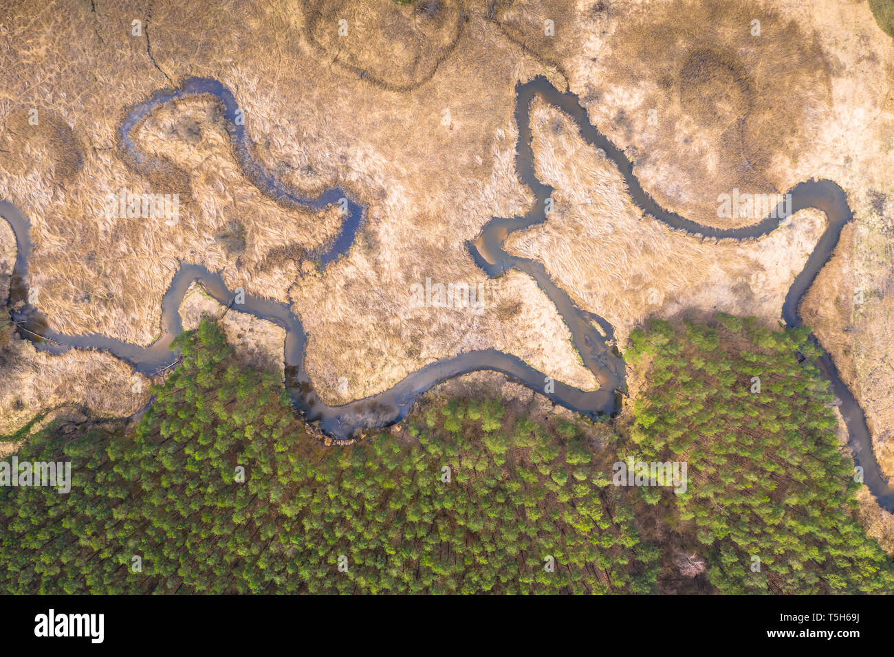 Aerial drone view, the bend of the river with sandy stretches Stock ...