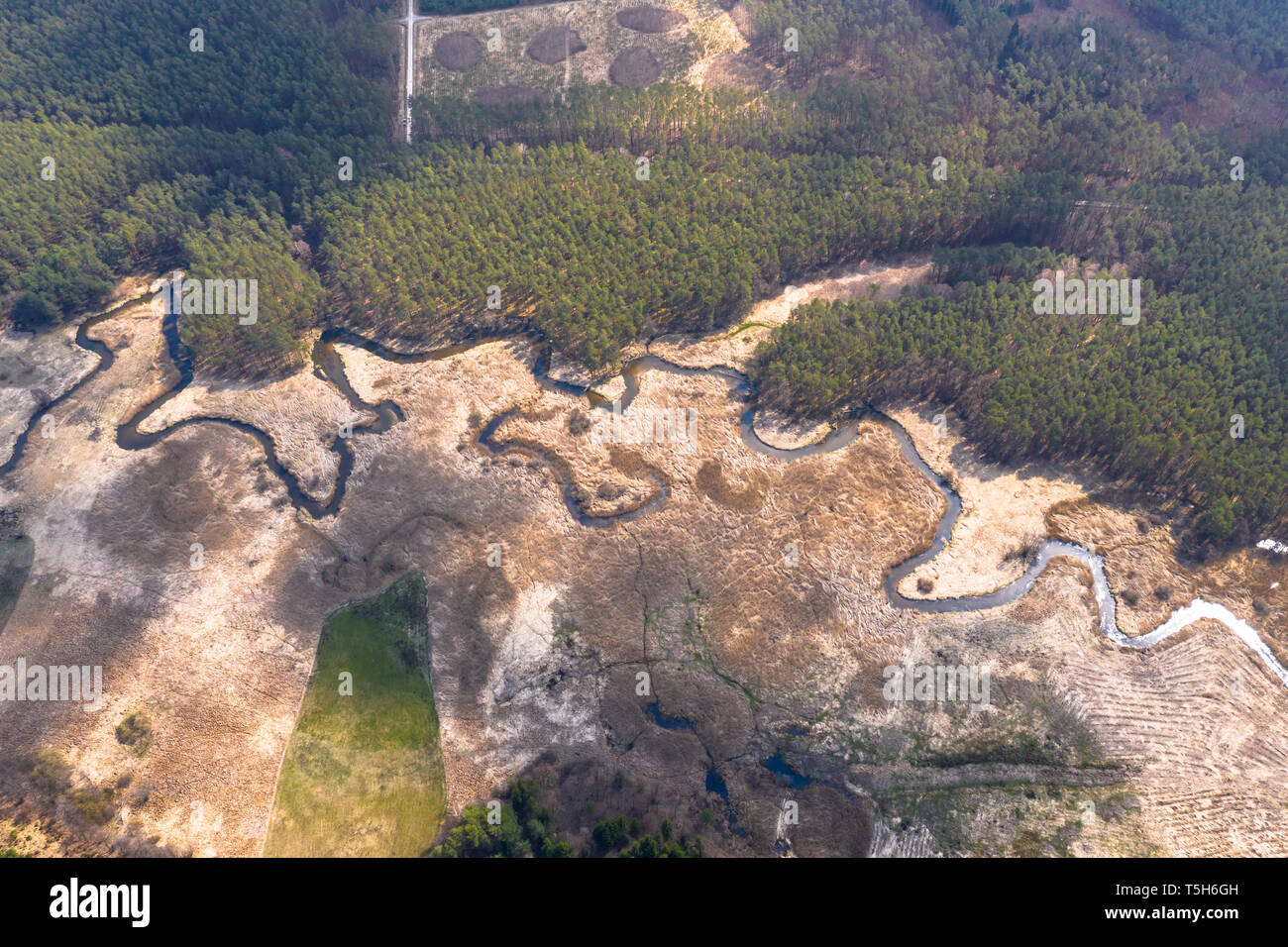Aerial drone view, the bend of the river with sandy stretches Stock ...