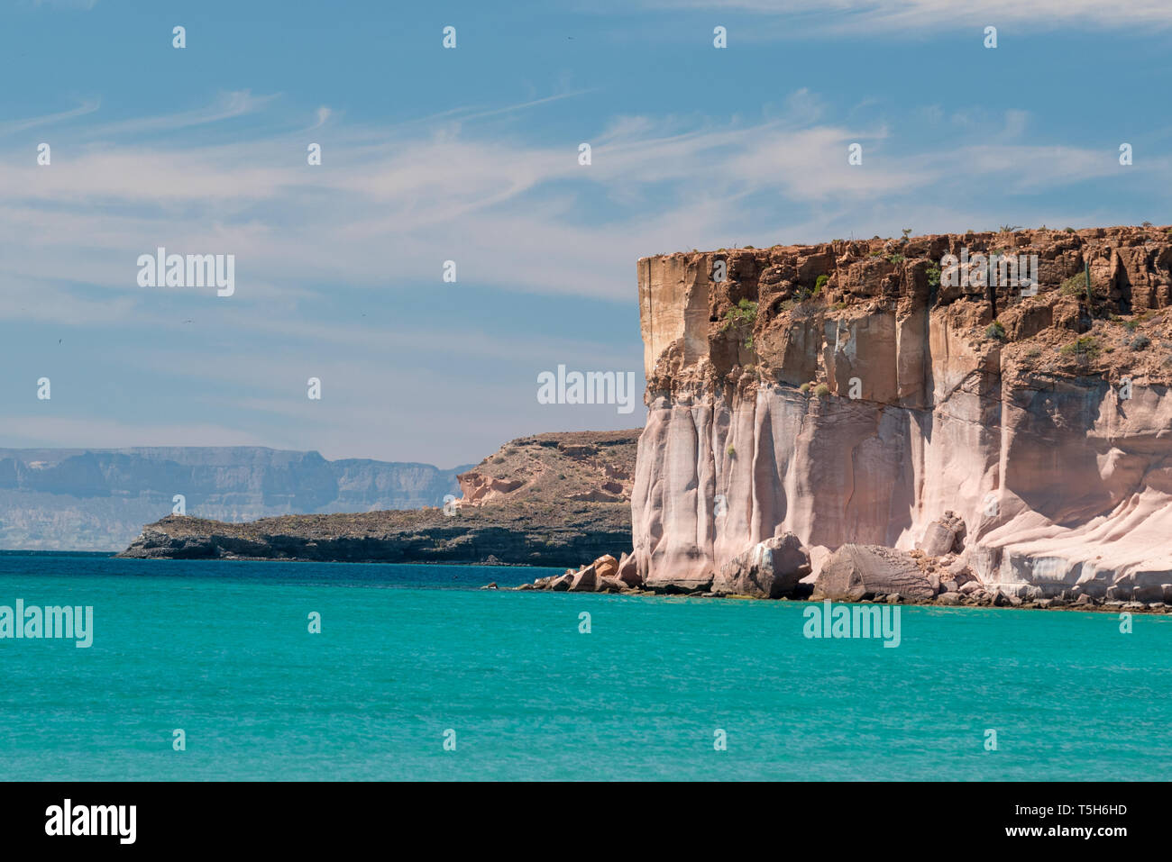 Sandstone cliff, Espiritu Santo Island, Baja California Sur, Mexico ...