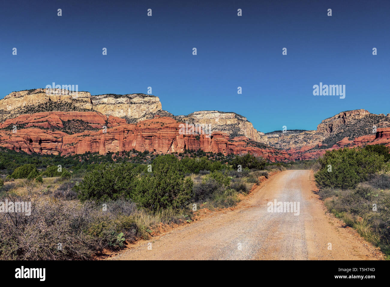 Empty dirt road through the red rock desert of Sedona, Arizona Stock ...