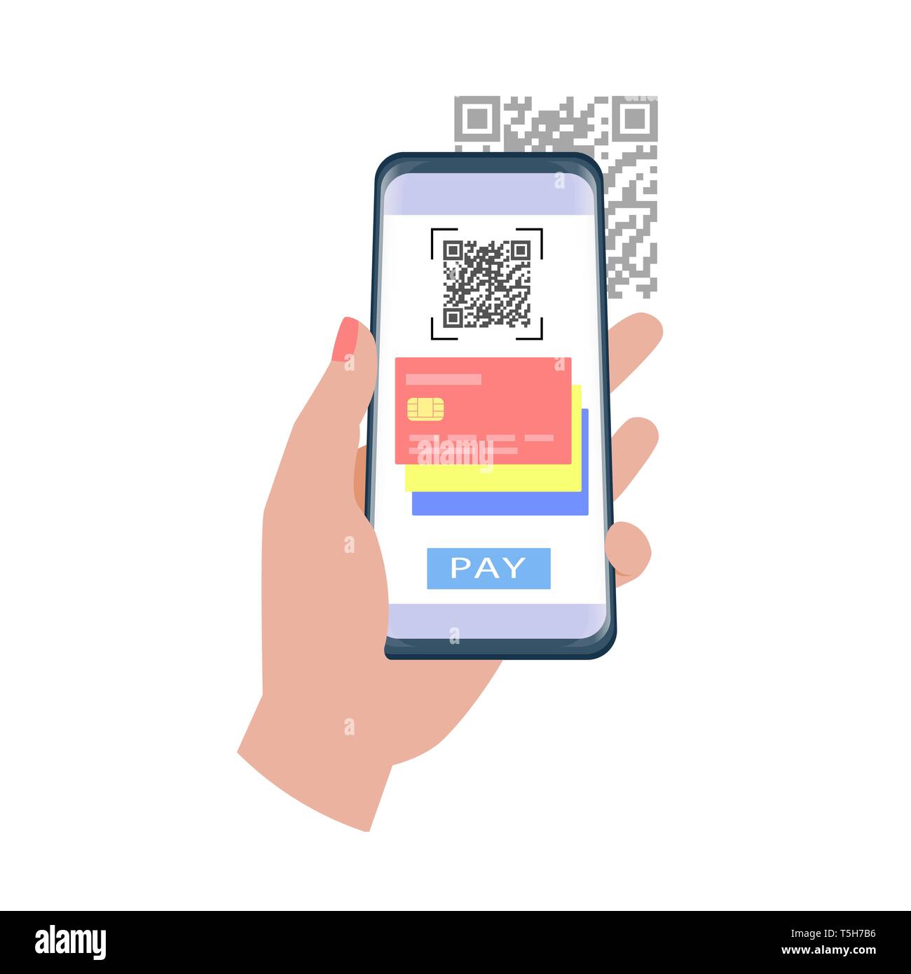 Qr code payment. Hand holding smartphone to use the app to pay with qr ...
