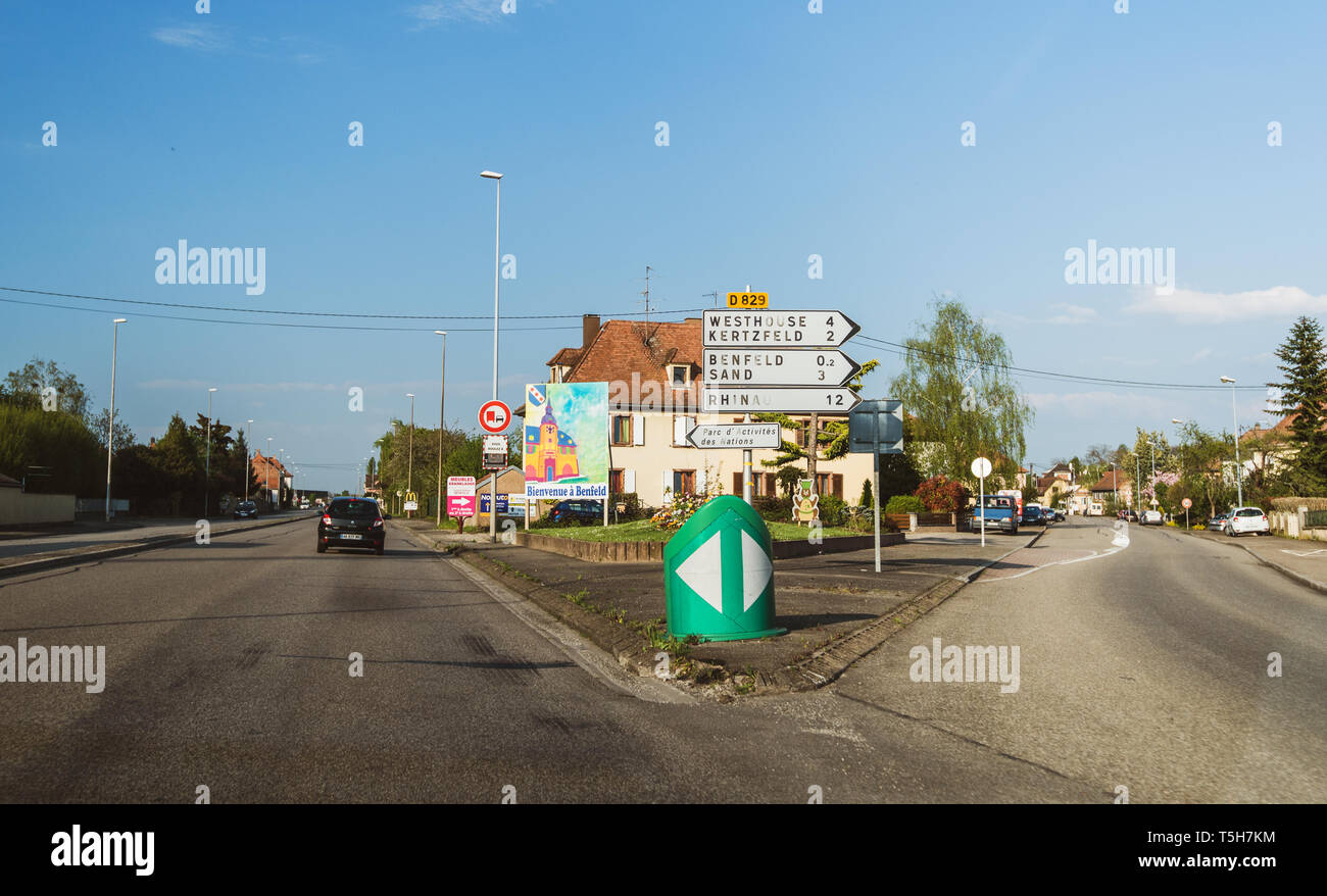 Benfeld, France - Apr 19, 2019: Welcome to Benfeld sign near Strasbourg ...