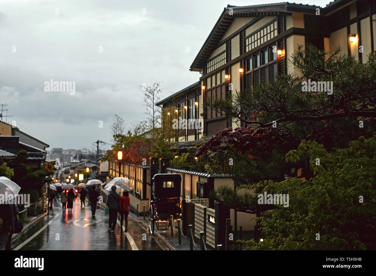Street view of Kyoto Prefecture during Spring rain storm in Kyoto ...