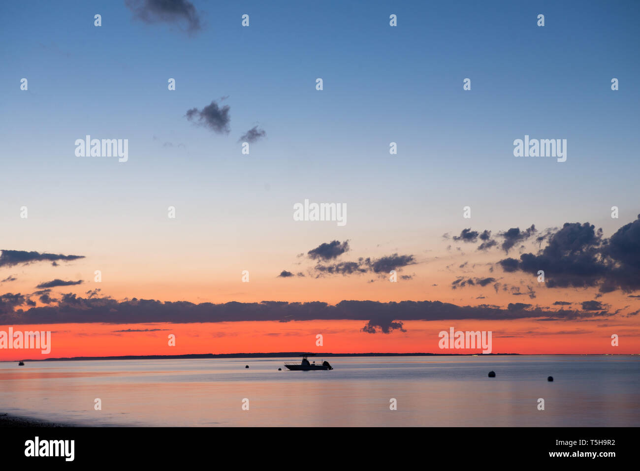 Boats Anchored in a Harbor During Sunset, Cape Cod Stock Photo - Alamy