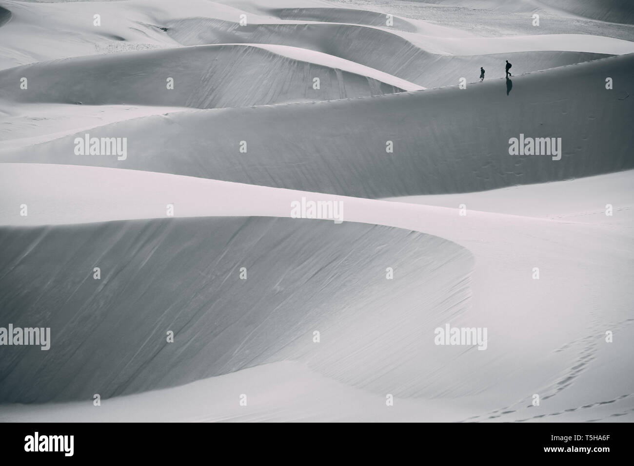 Small Man Hiking on Sand Dunes Stock Photo - Alamy