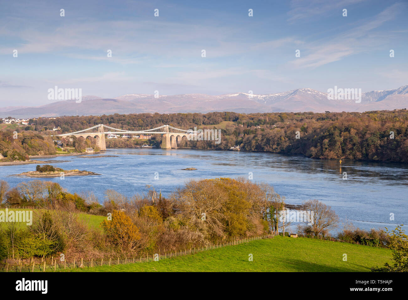 Thomas Telford suspension bridge over the Menai Straits, Anglesey ...