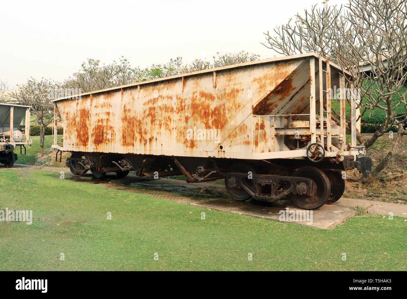 Old rusty out of order train of mining , Abandonned train on green ...