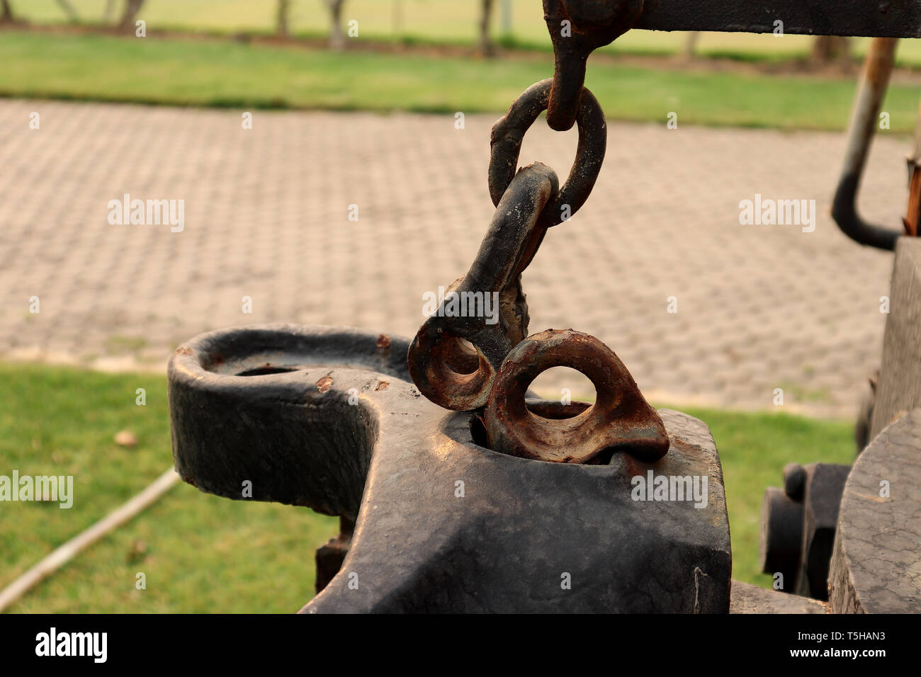 Rusty Bolt Type Anchor Shackles , hook on chain ,climbing carabiner on ...