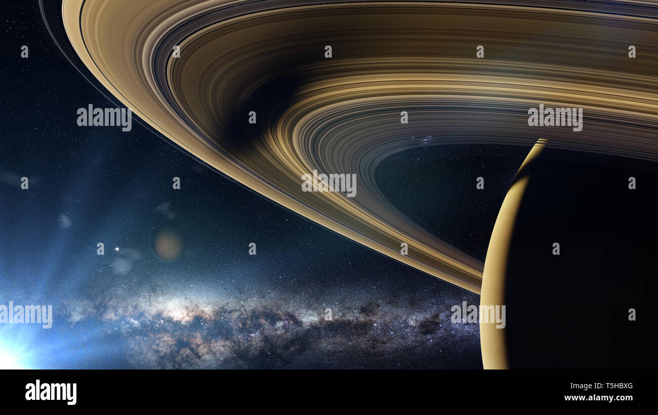 Saturn's moon Enceladus casts a shadow on planet Saturn's rings (3d ...