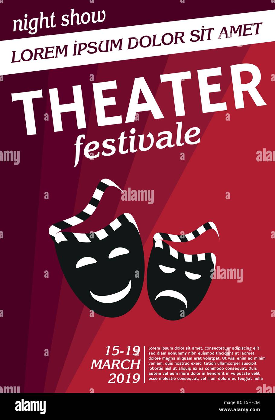 Theater festival banner red design. Vector illustration template in red ...