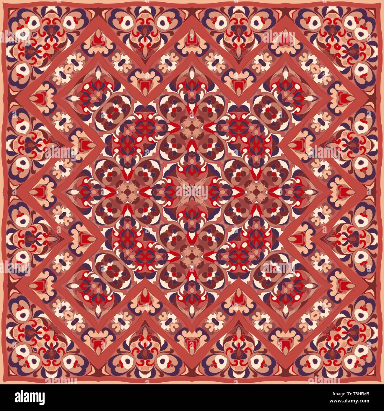 Ancient Arabic square pattern. Red Persian ornament for fabric design ...