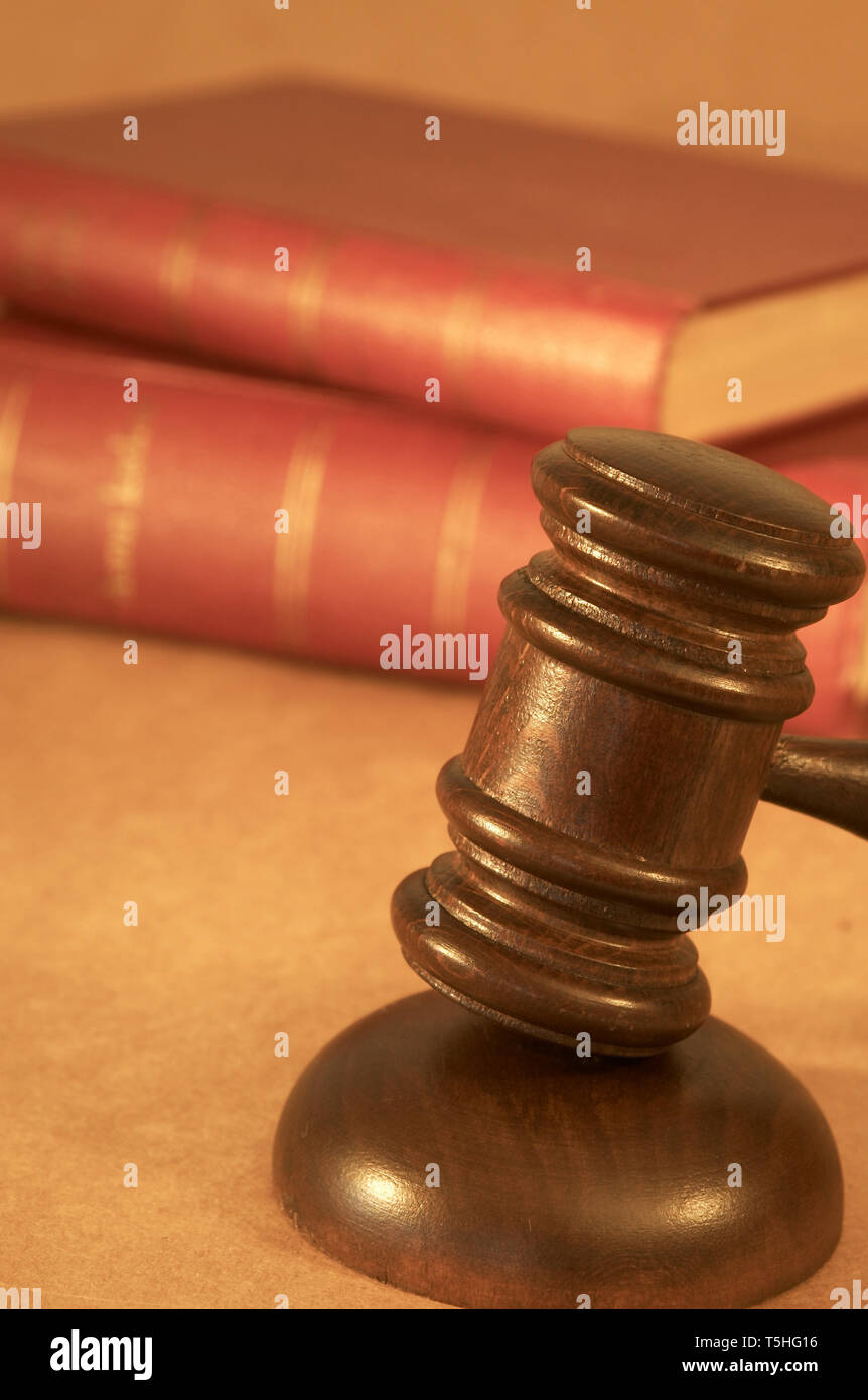 gavel and old rusty books, shallow dof Stock Photo - Alamy
