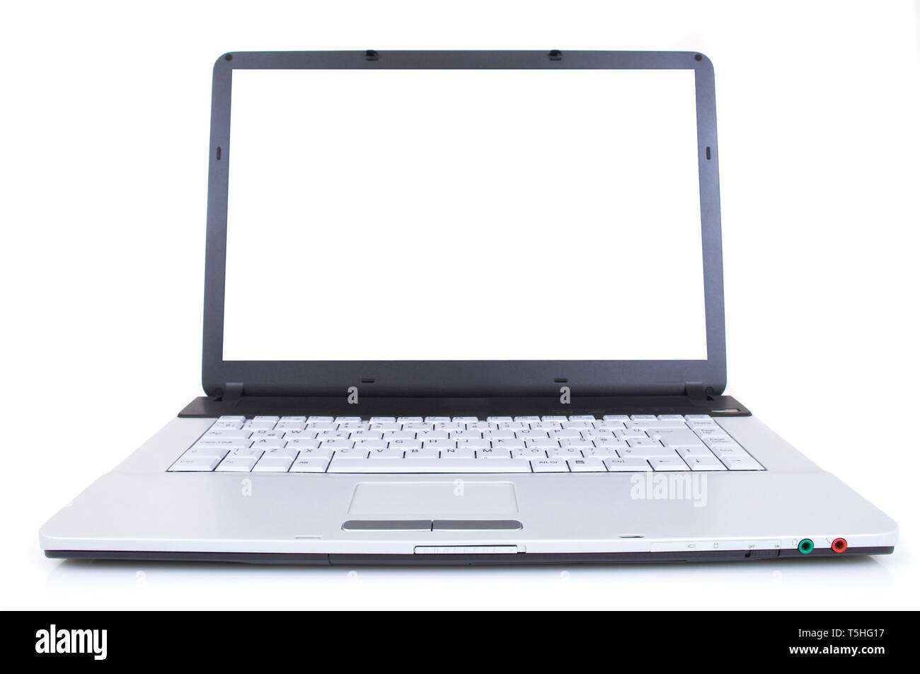 high tech laptop with blank screen, shot with wide angle lens, space ...