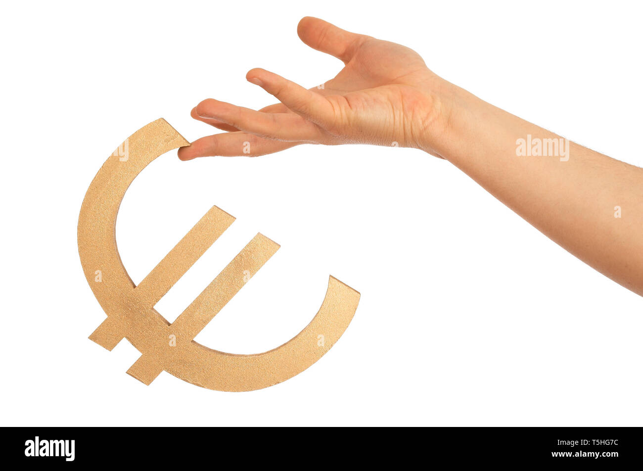 hand holding Euro sign on white Stock Photo - Alamy